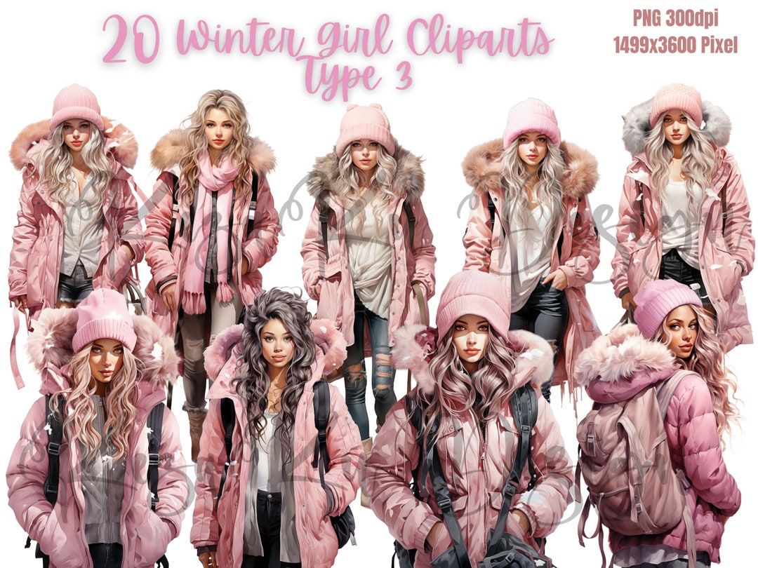 Pink Winter Girls Cliparts - Type 3, Light Skin Winter Girl Cliparts ...