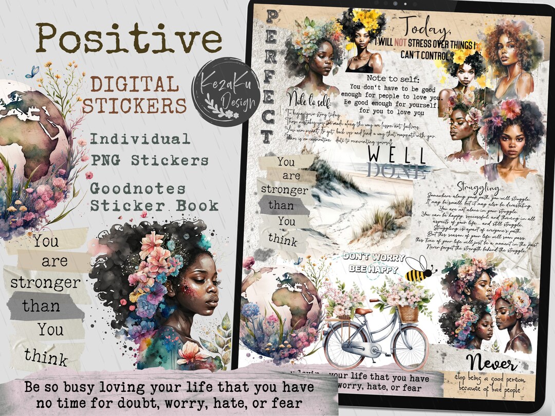 Positive Quote Black Girl Digital Stickers, Afro Girl Digital Stickers ...