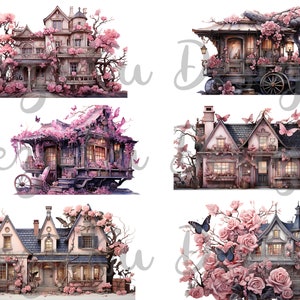 Pink Rose House Cliparts, Gothic House Cliparts, Pink House PNG, Pink ...