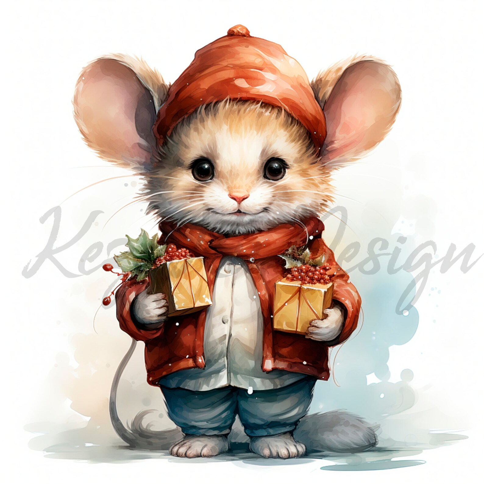 Christmas Mouse Clipart 11 High-quality JPG, Watercolor Christmas Gift ...