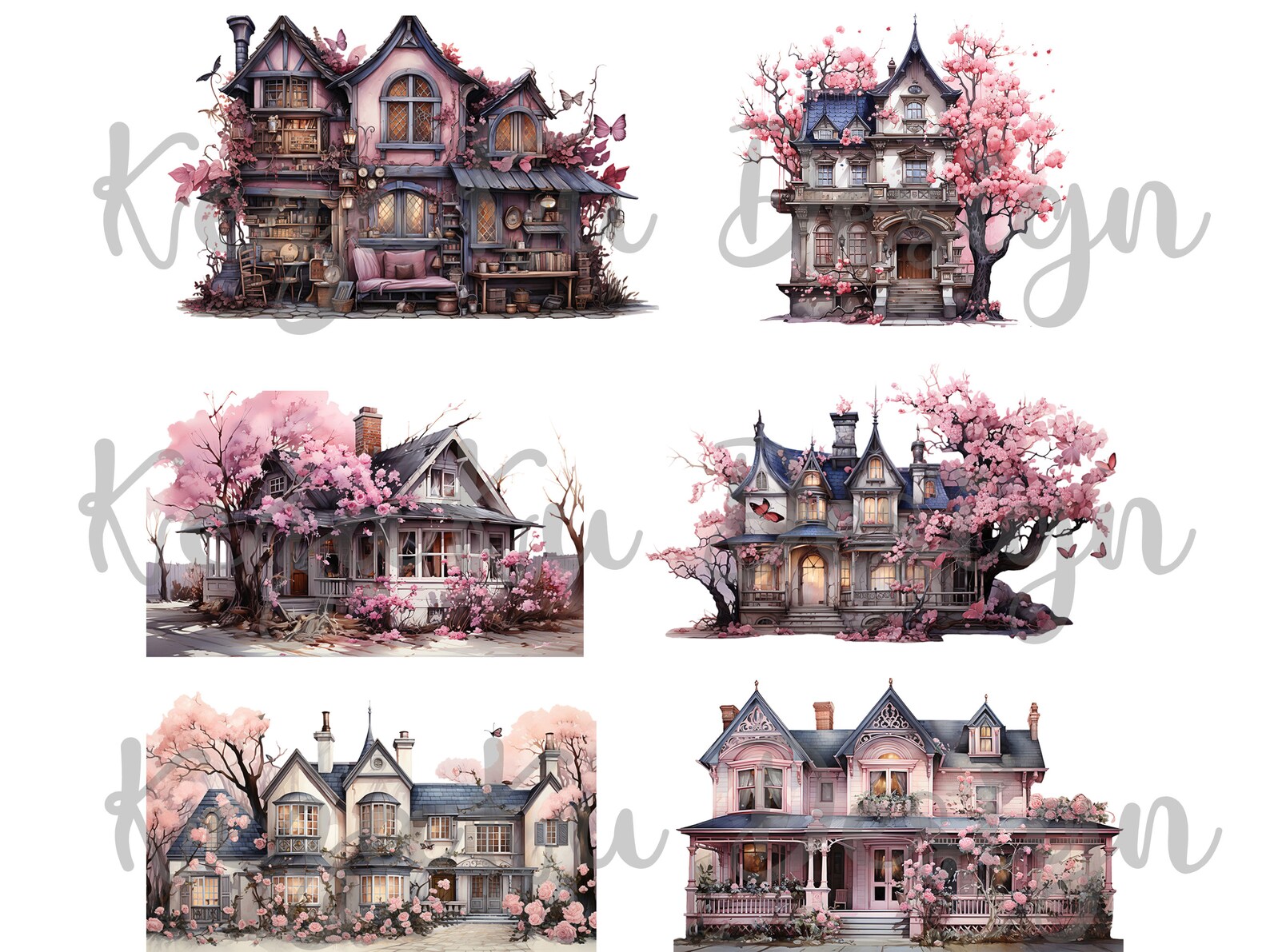 Pink Rose House Cliparts, Gothic House Cliparts, Pink House PNG, Pink ...