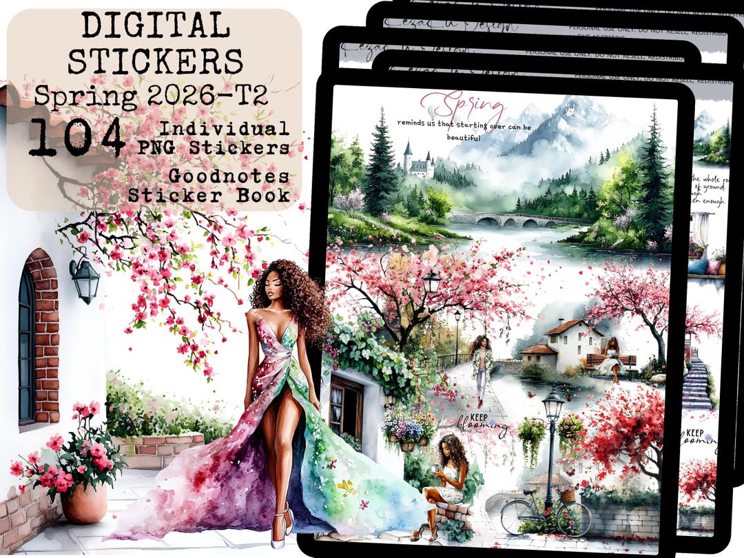 Spring Black Girl Digital Stickers-t2, Spring Goodnotes PNG , Spring ...