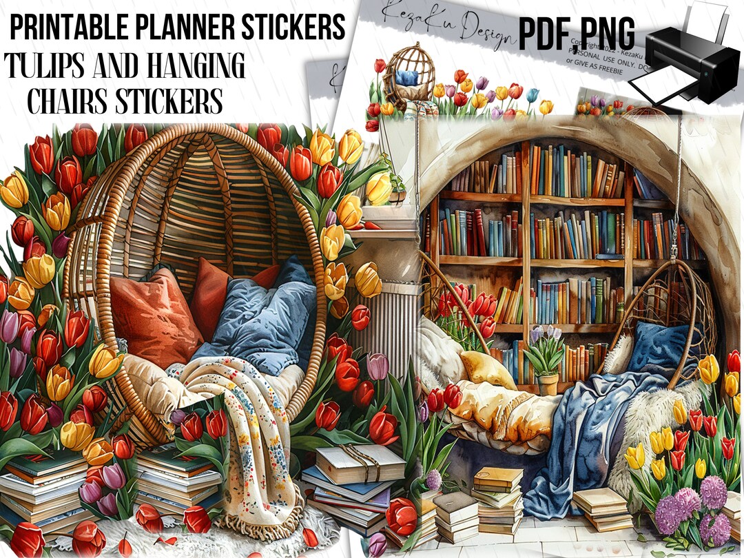 PRINTABLE Tulips and Hanging Chairs Sticker, Beautiful Tulips and ...