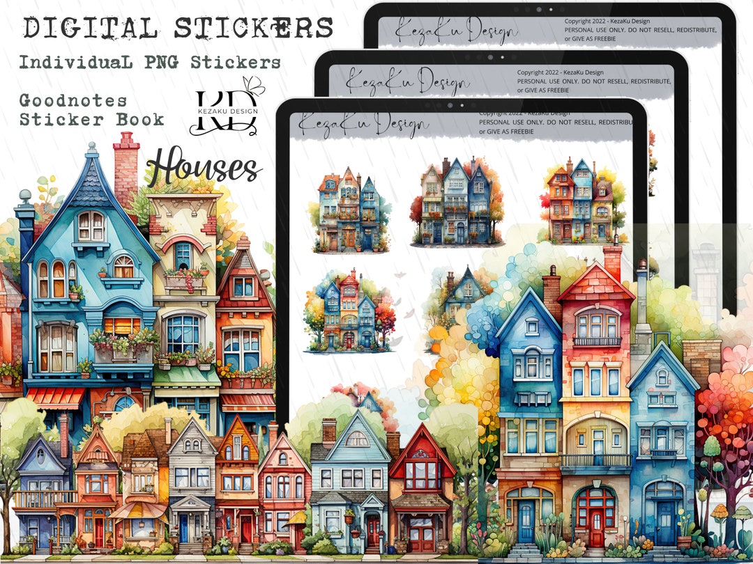 Watercolor Houses Digital Sticker, Colorful Houses Digital Stickers ...