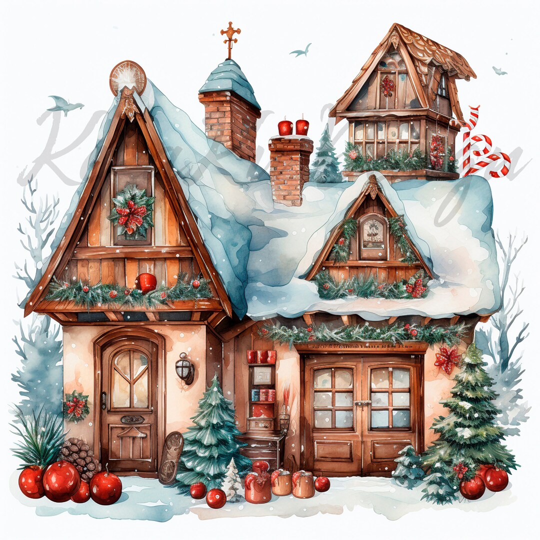 Christmas House Clipart 10 High-quality Jpgs, Merry Christmas ...