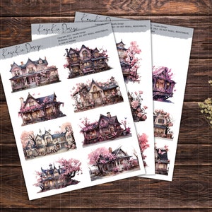 PRINTABLE Pink Rose House, Gothic House Printable Sticker Sets, Pink ...