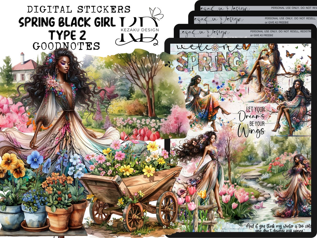 Digital Spring Black Girl Digital Stickers-t2, Black Girl Digital ...