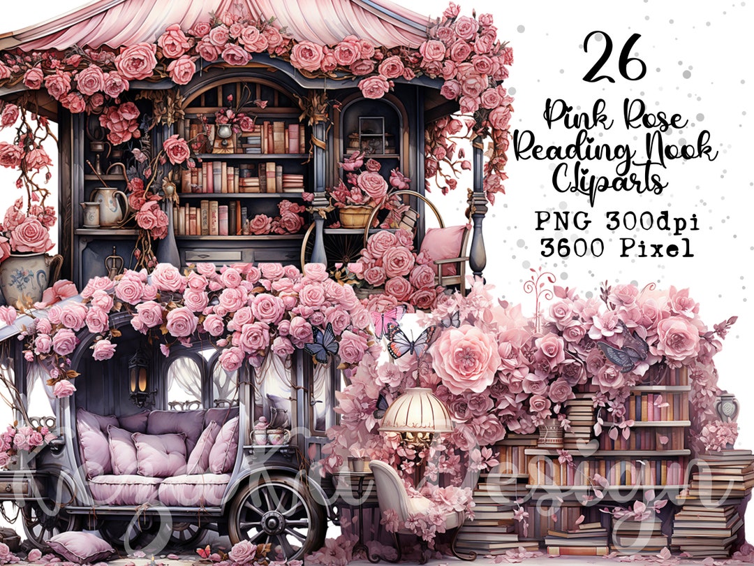 Pink Rose Reading Nook Cliparts, Gothic Reading Corner Cliparts, Pink ...