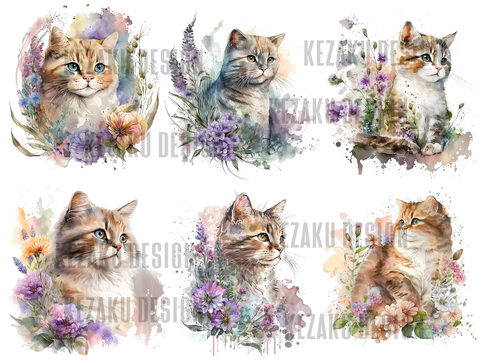 Watercolor Cat Clipart Kitten Clipart Cute Cat PNG - Etsy