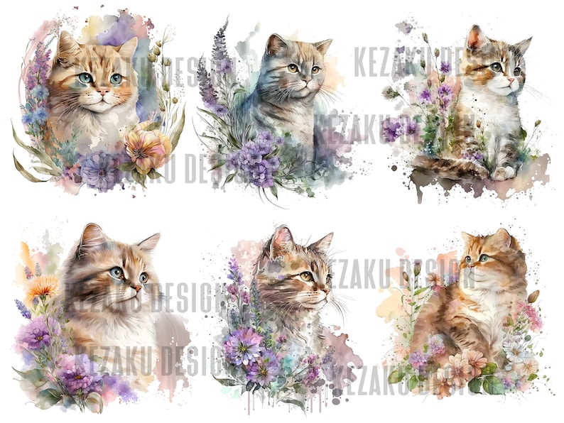 Watercolor Cat Clipart Kitten Clipart Cute Cat PNG - Etsy