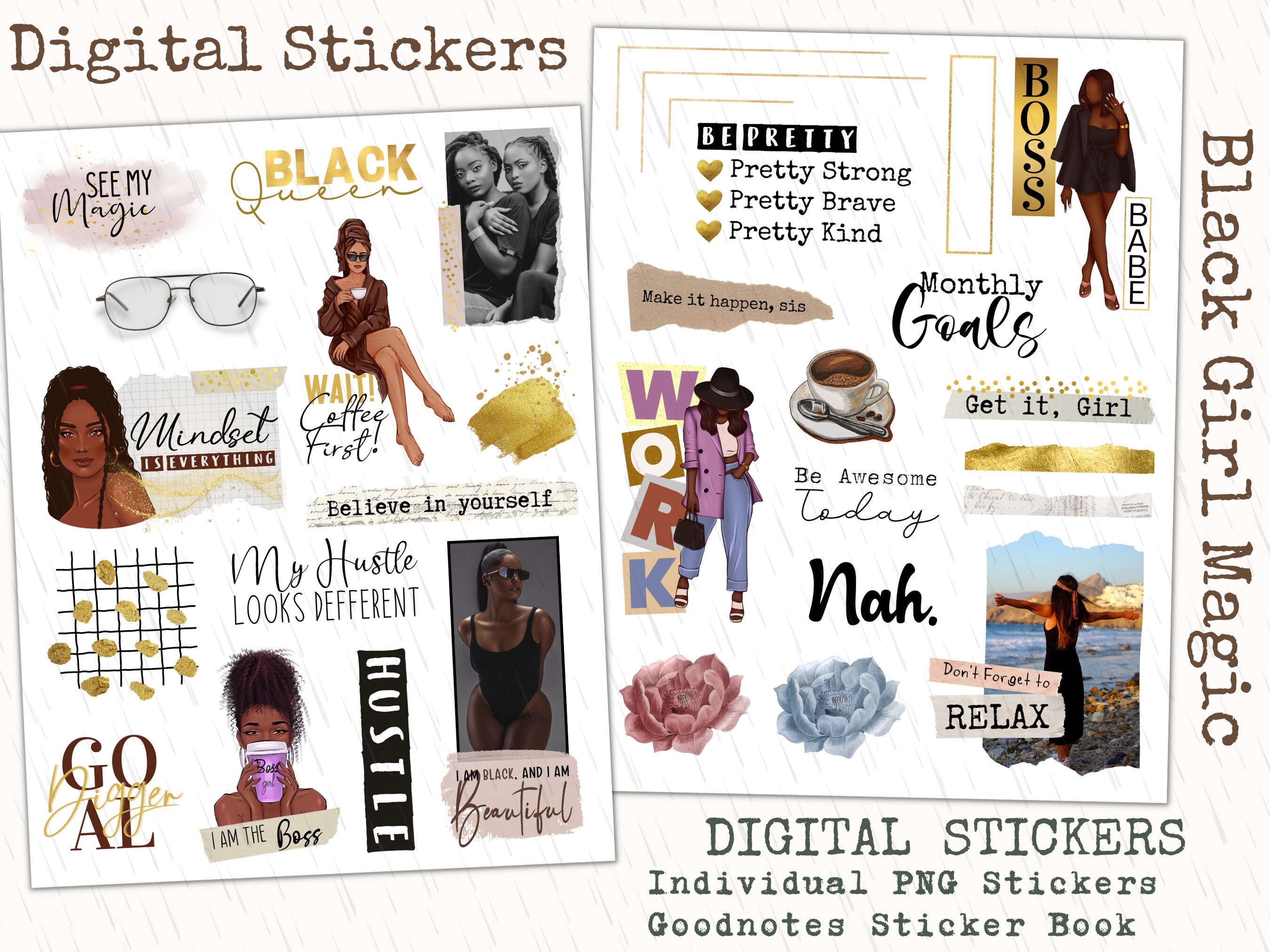 Black Girl Magic Digital Stickers, Afro Girl Digital Stickers, Boss ...