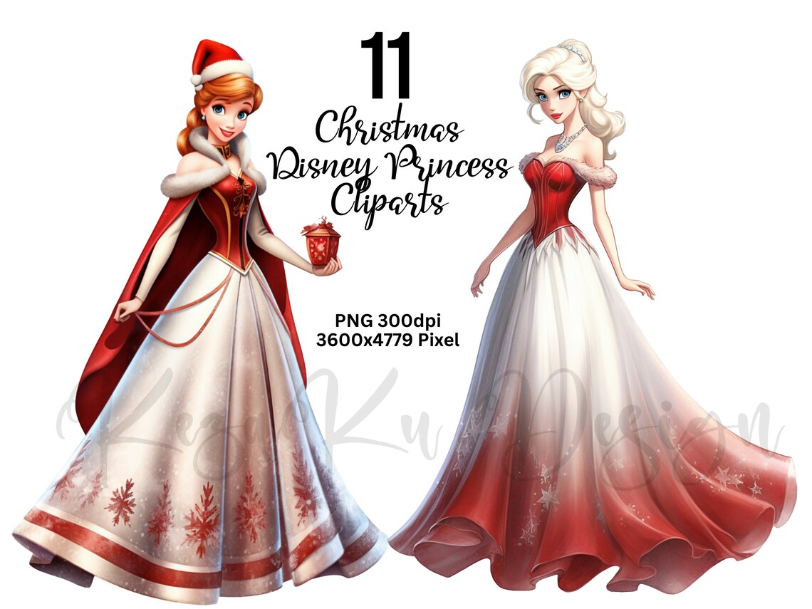 Watercolor Christmas Princess Clipart, Princess Clipart, Cartoon ...