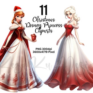 Watercolor Christmas Princess Clipart, Princess Clipart, Cartoon ...