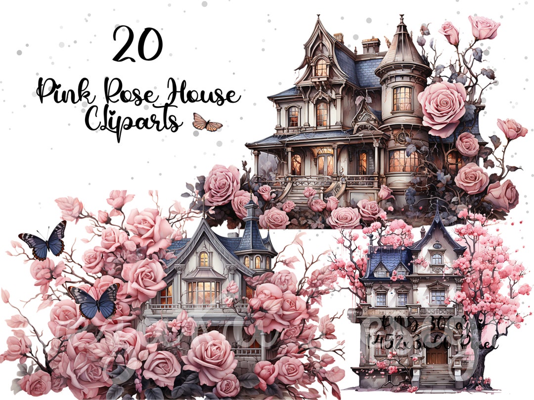 Pink Rose House Cliparts, Gothic House Cliparts, Pink House PNG, Pink ...