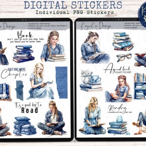 Reading Digital Stickers, Reading Girl Stickers, Goodnotes Stickers ...