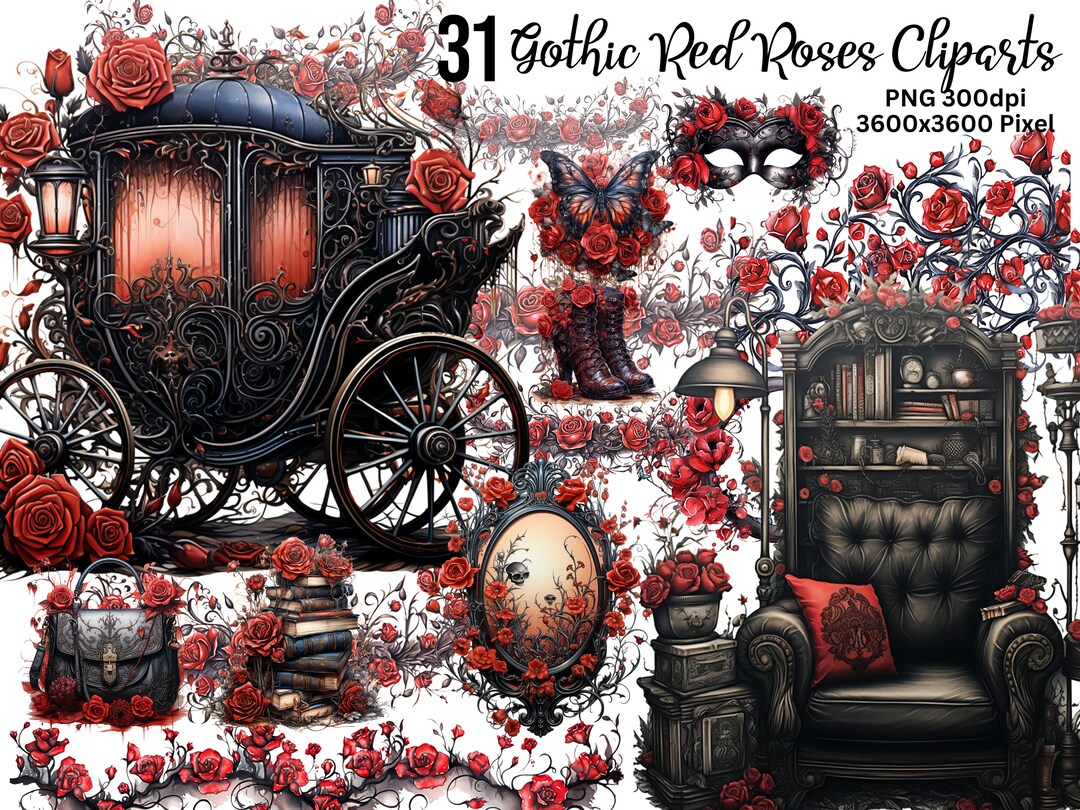 Gothic Red Roses Cliparts, Red Roses Cliparts, Ghotic PNG, Magic ...