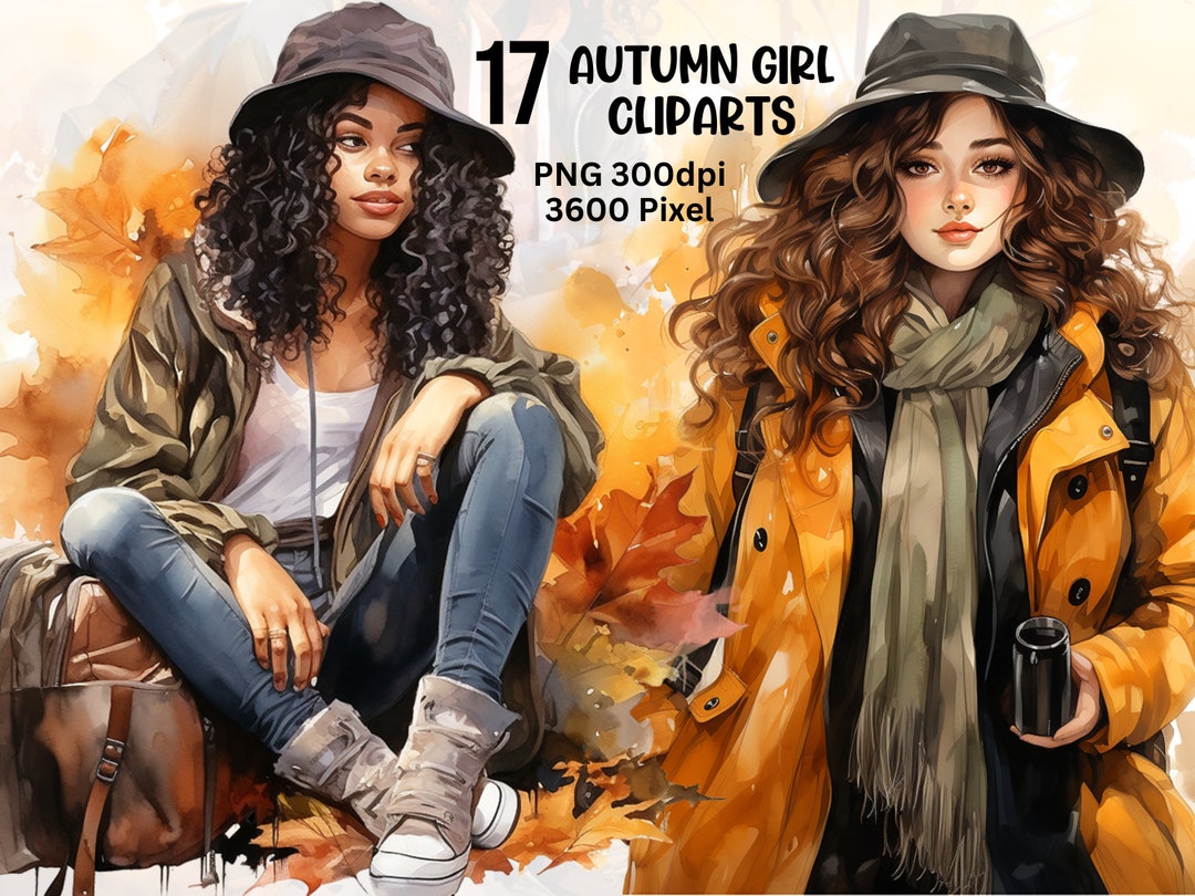 Autumn Girl Clipart, Autumn Woman Clipart, Watercolor Autumn Girl ...