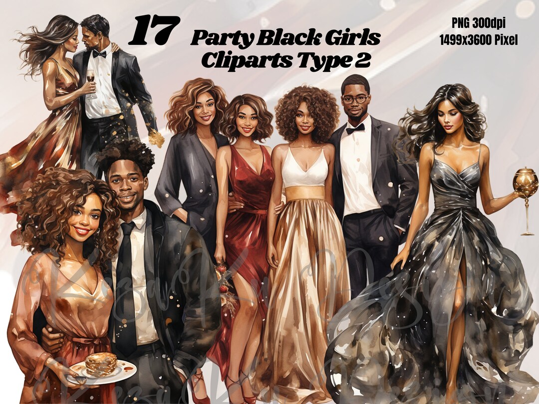 Party Girl Clipart Type 2, Party Girls Clipart, Watercolor Party Black ...