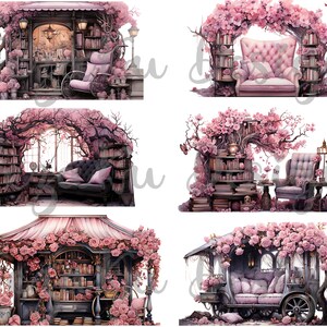 Pink Rose Reading Nook Cliparts, Gothic Reading Corner Cliparts, Pink ...