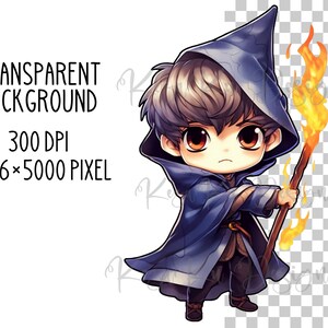 Chibi Wizard PNG Cliparts - 26 Watercolor Chibi Wizard Cliparts, Magic ...
