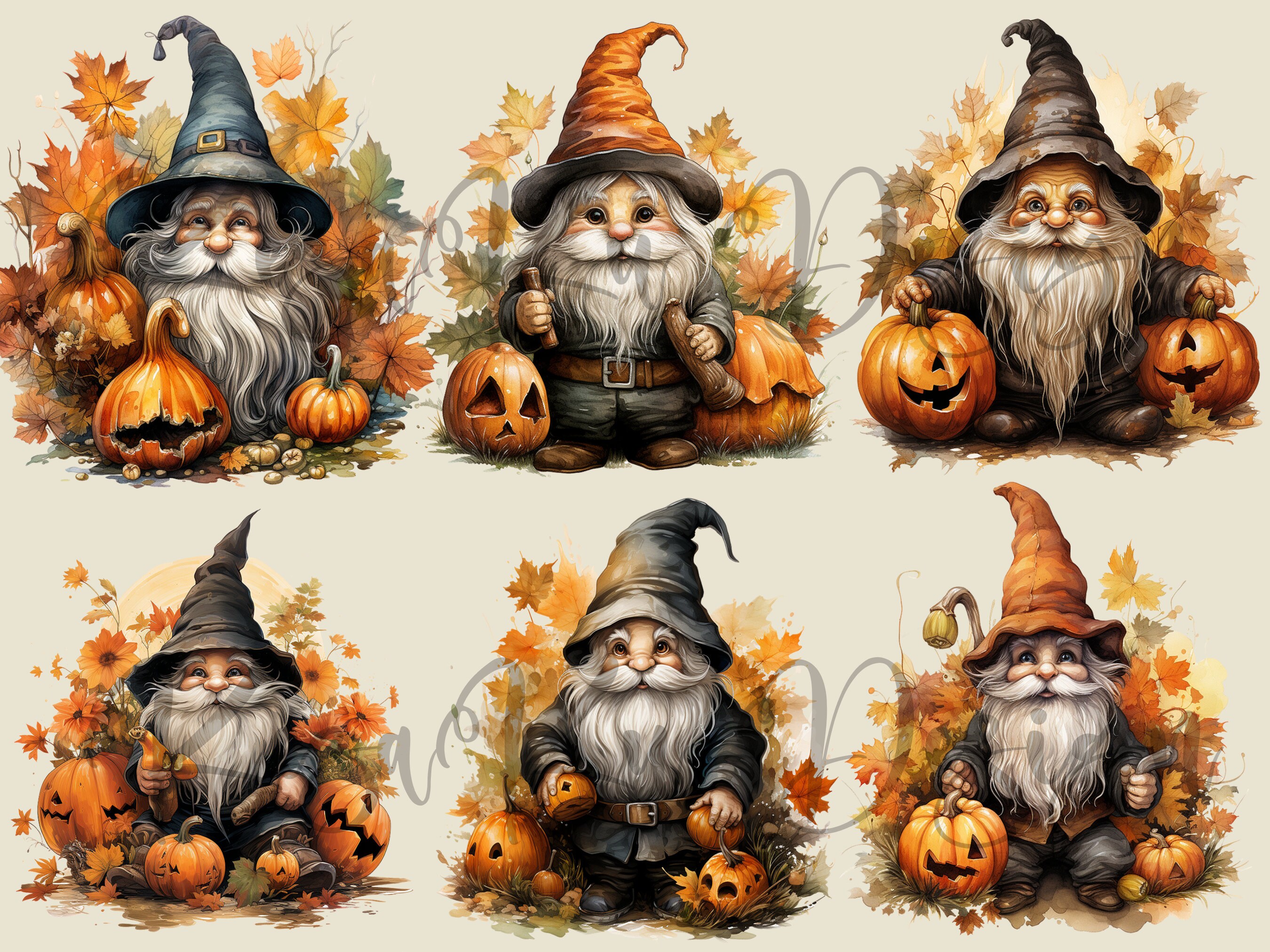Halloween Gnome Cliparts Watercolor Gnome Cliparts Halloween - Etsy