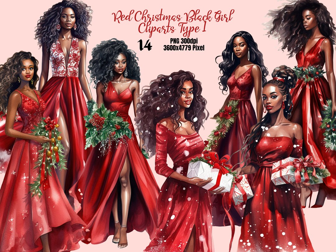 Red Christmas Black Girl Cliparts - Type 1, Christmas Black Girl ...