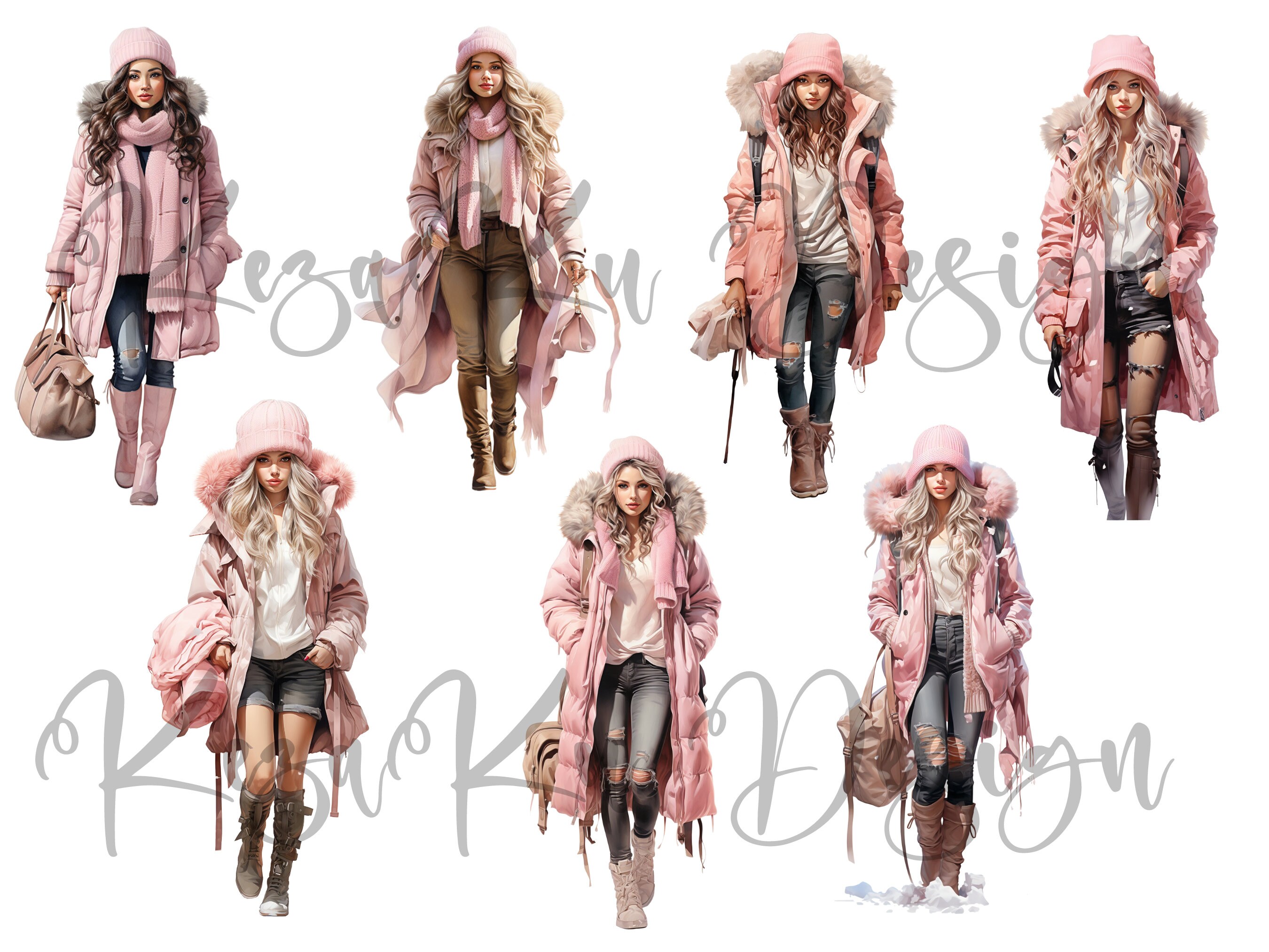 Pink Winter Girls Cliparts - Type 1, Light Skin Winter Girl Cliparts ...