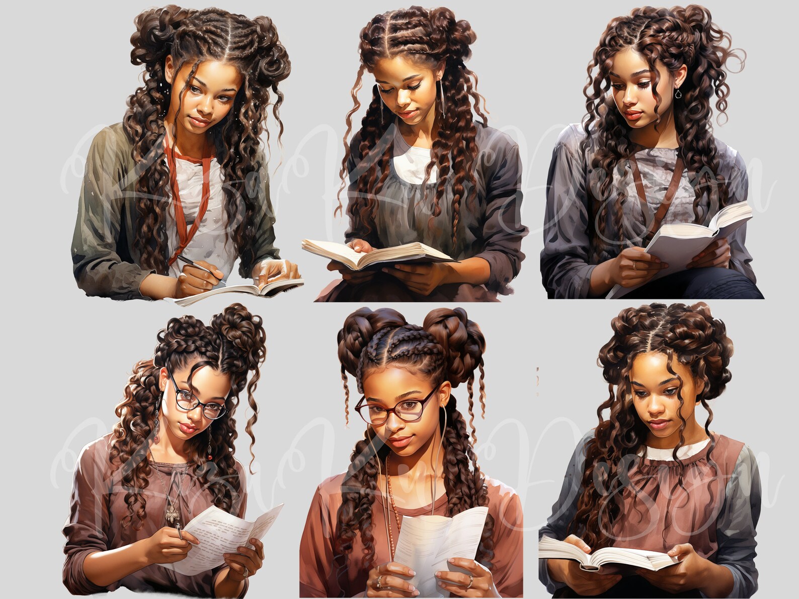 Reading Girl Clipart, Reading Woman Clipart, Watercolor Reading Girl ...