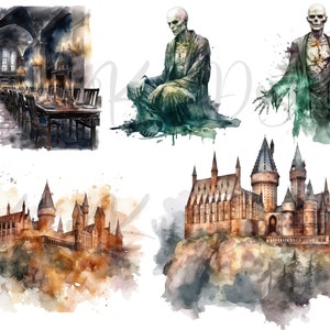 Wizard School Watercolor Cliparts - 50 Watercolor Wizard Cliparts ...