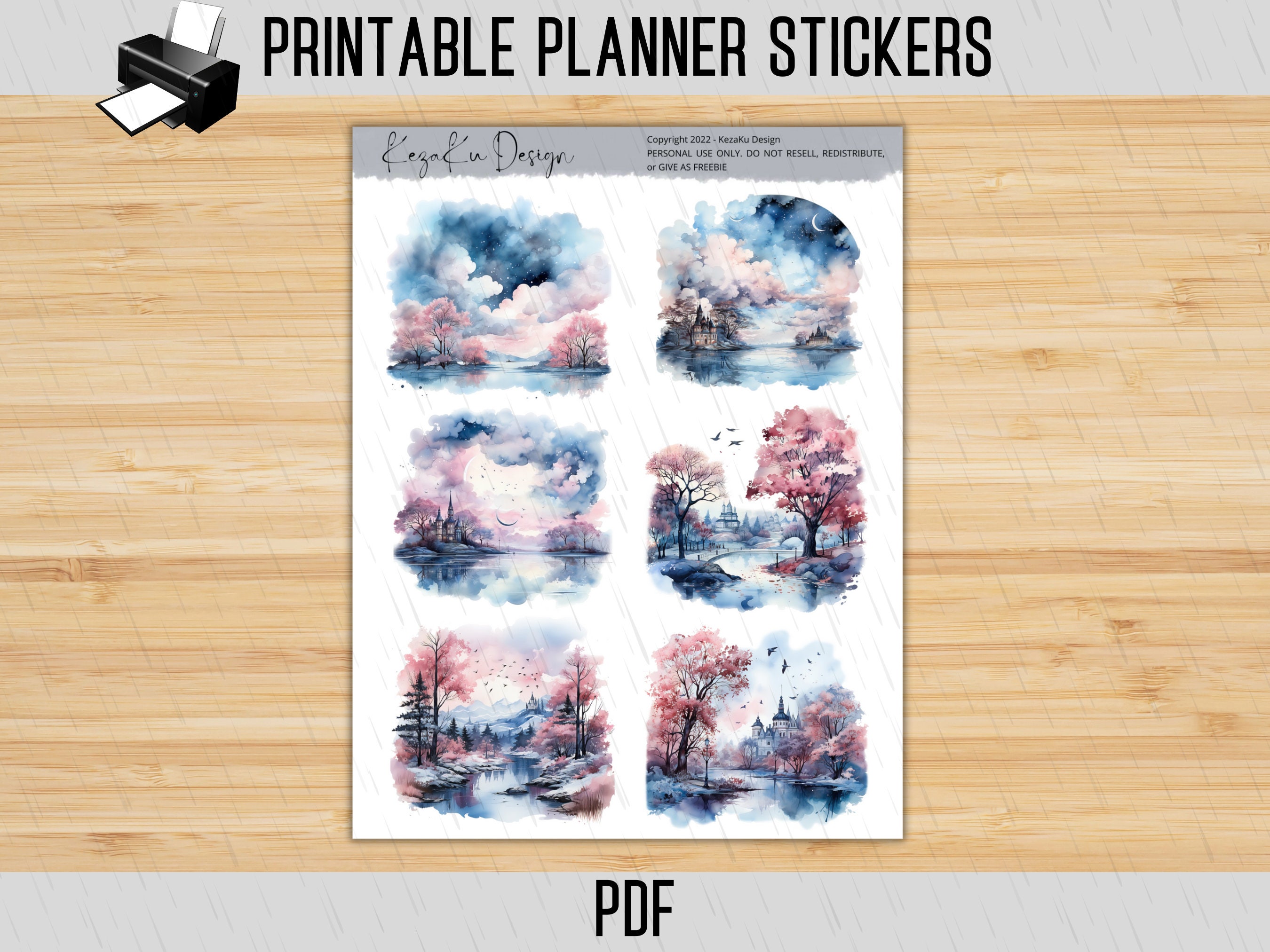 PRINTABLE Mountain Stickers, Sky Landscape Stickers, Mountain Landscape ...