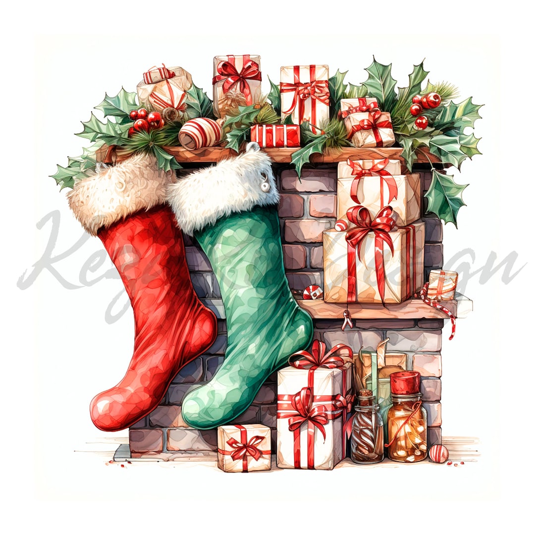 Christmas Sock Clipart 12 High Quality JPG, Merry Christmas, Watercolor ...