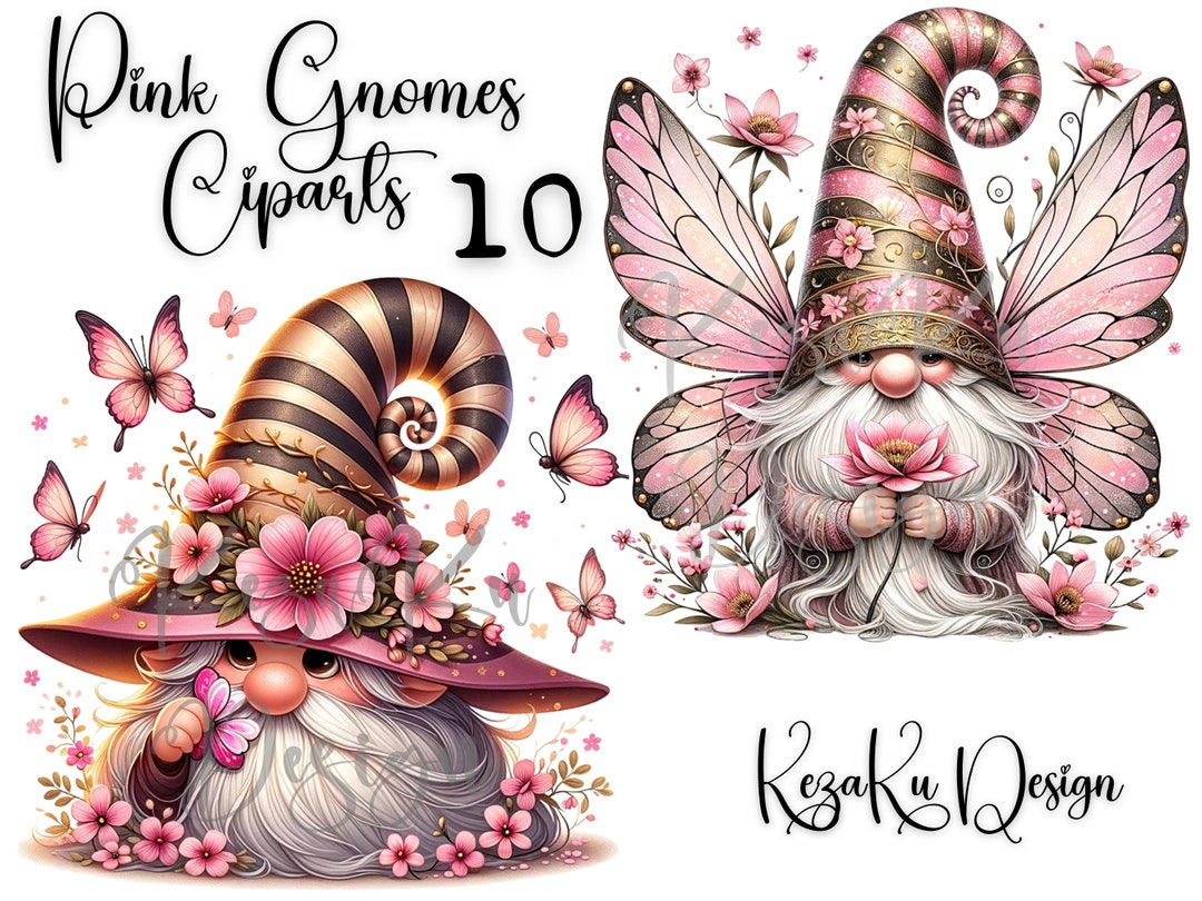 Pink Butterfly Gnomes Cliparts, 10 Pink Gnomes PNG, Gnome Clipart, Pink ...