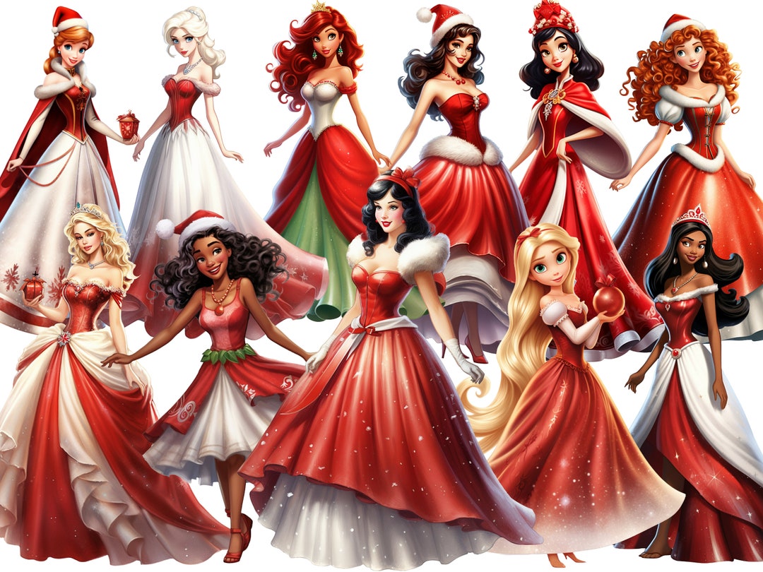 Watercolor Christmas Princess Clipart, Princess Clipart, Cartoon ...
