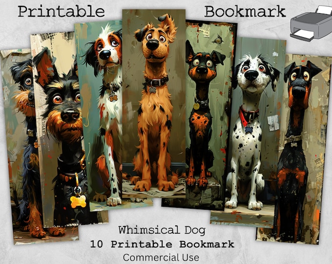The Muttley Crew Printable Bookmarks| 15 Quirky Mixed Media Dog ...