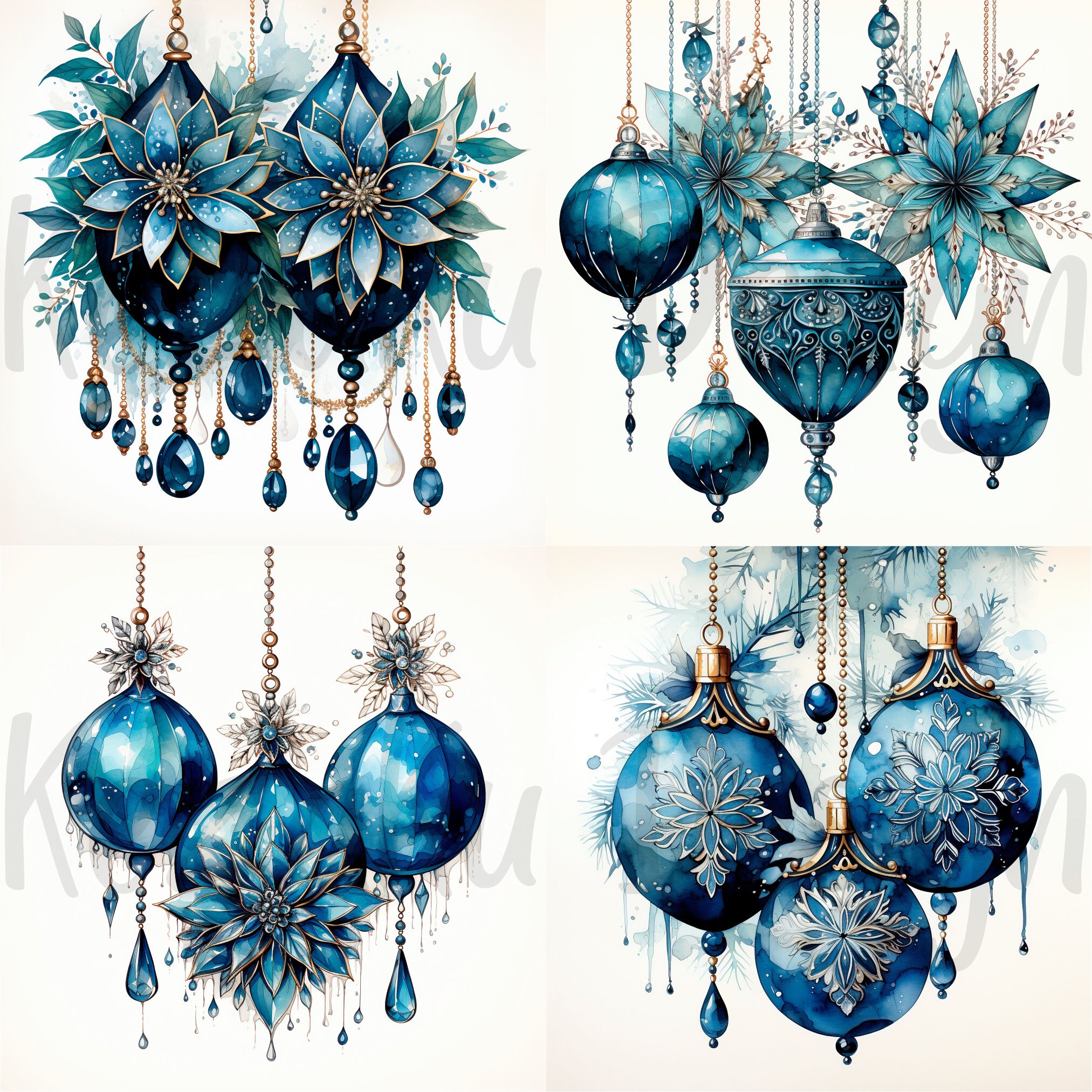 Blue Christmas Ornaments Clipart 12 High Quality Jpgs, Merry Christmas ...