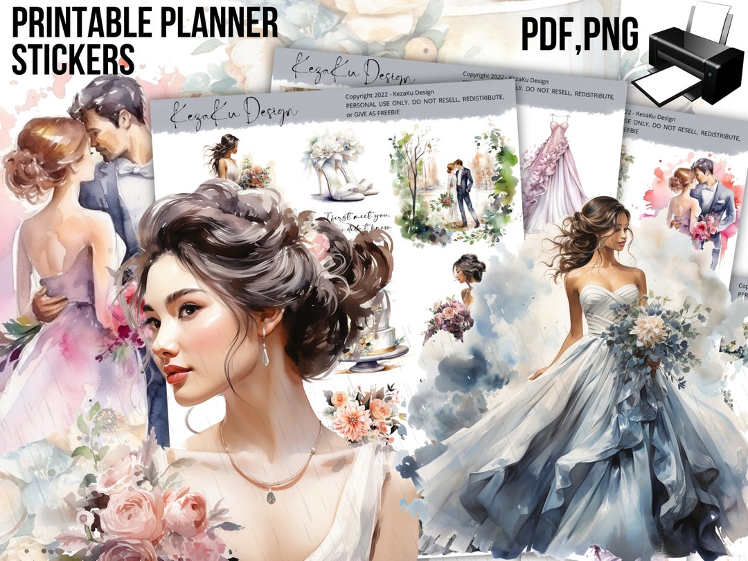 Wedding PRINTABLE Stickers, Romantic Printable Stickers, Love Printable ...