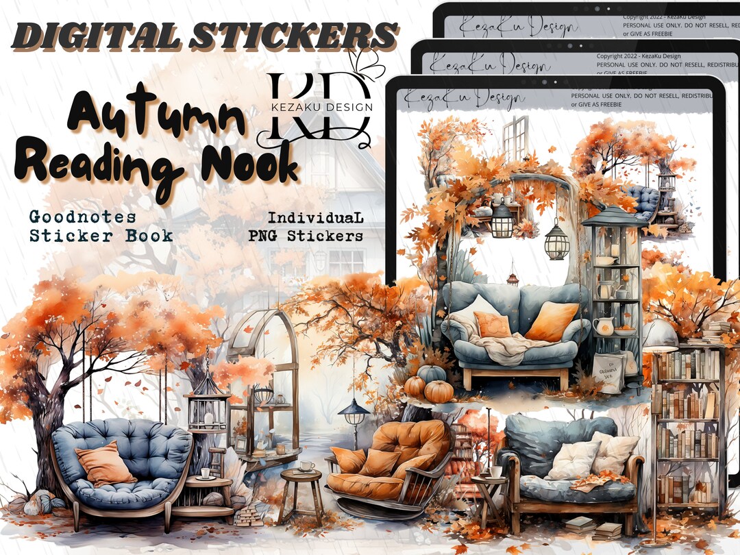 Autumn Reading Nook Digital Stickers, Autumn Sofa PNG, Sofa Reading ...