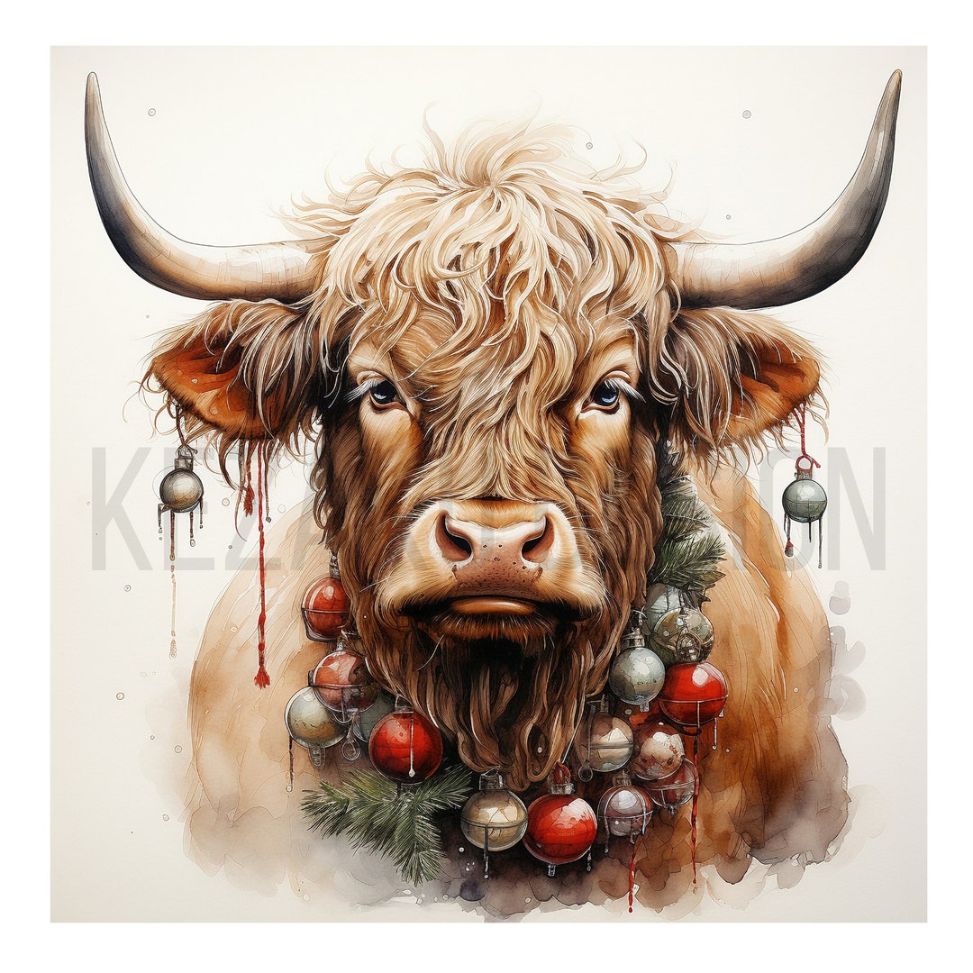 Christmas Cow Clipart, 12 High-quality JPG, Watercolor Christmas Gift ...