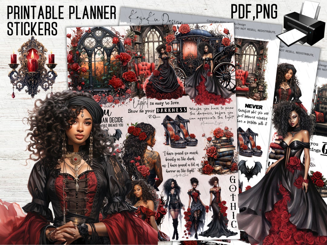 PRINTABLE Gothic Black Girl Magic Stickers, Gothic Printable Stickers ...