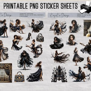 PRINTABLE Black Dress Girl Stickers-t2, Black Dress Girl Sticker Sheets ...