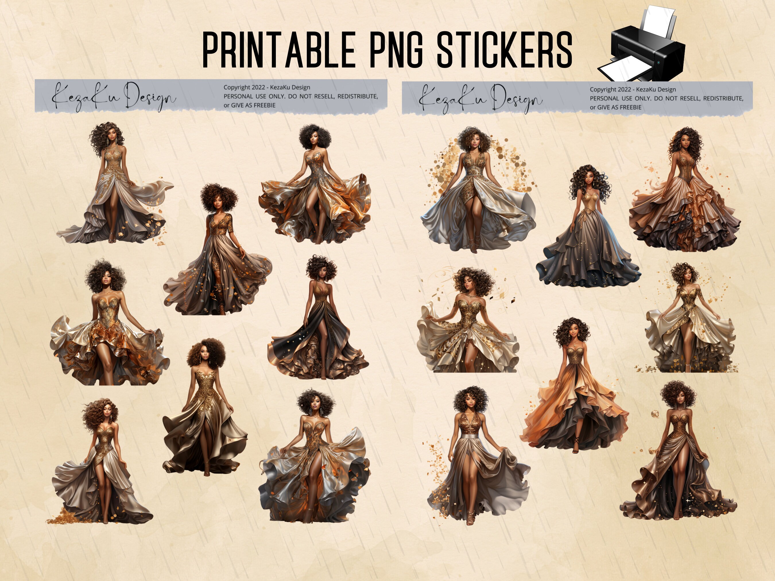 PRINTABLE Royal Black Girl Stickers T2, Black Girl Stickers, Girl ...
