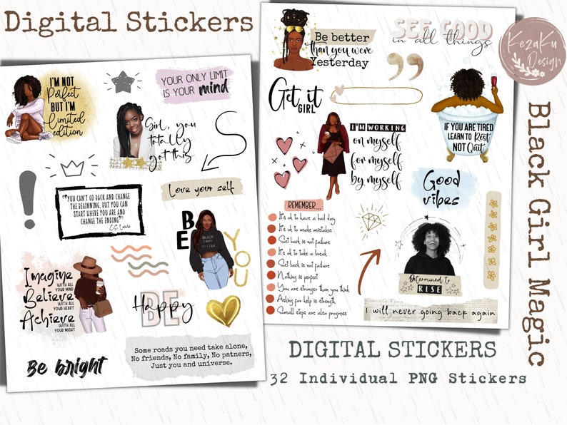 Positive Black Girl Magic Digital Stickers Afro Girl Digital - Etsy
