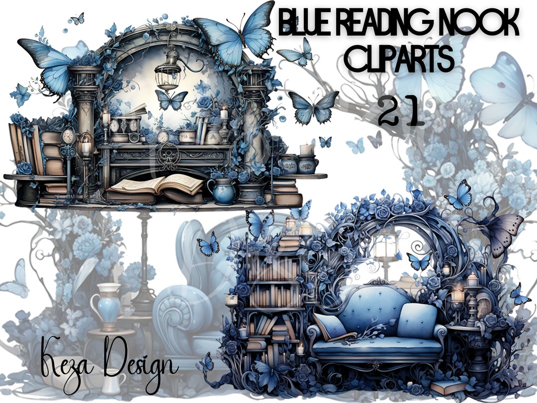 Blue Rading Nook Cliparts, PNG Blue Reading Nook, Blue Flower Cliparts ...