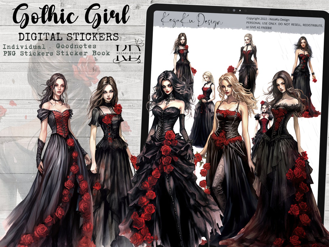 Gothic Girl Digital Stickers Type 3, Light Skin Gothic Girl Digital ...