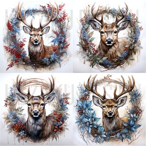 Christmas Reindeer Wreath Clipart 16 High Quality Jpgs, Merry Christmas ...