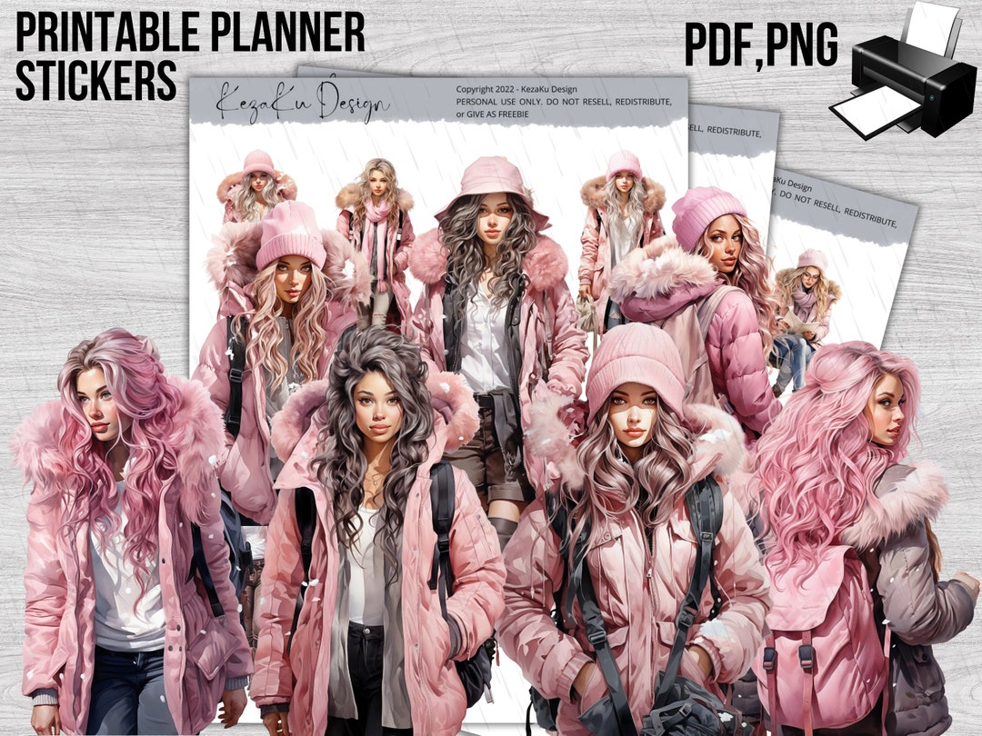 PRINTABLE Pink Winter Girls Stickers 3, Fashion Girl Deco Stickers ...