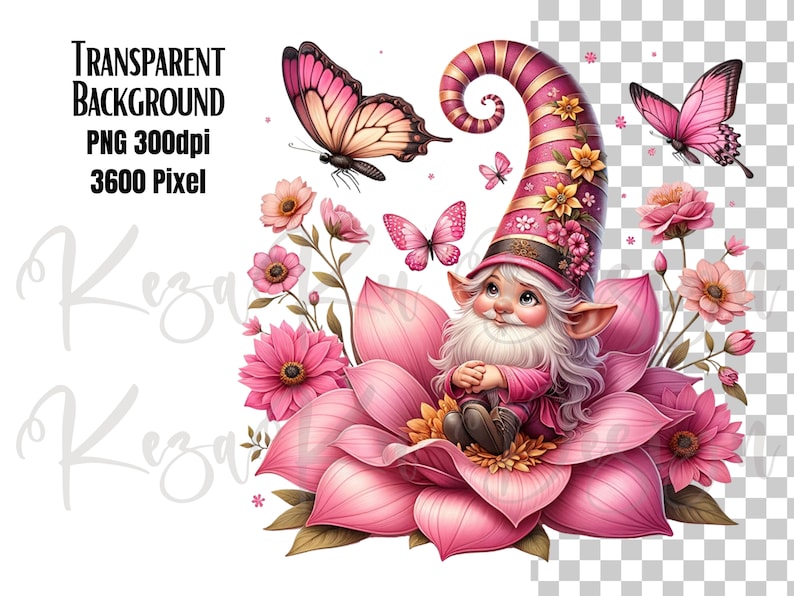 Pink Butterfly Gnomes Cliparts, 10 Pink Gnomes PNG, Gnome Clipart, Pink ...