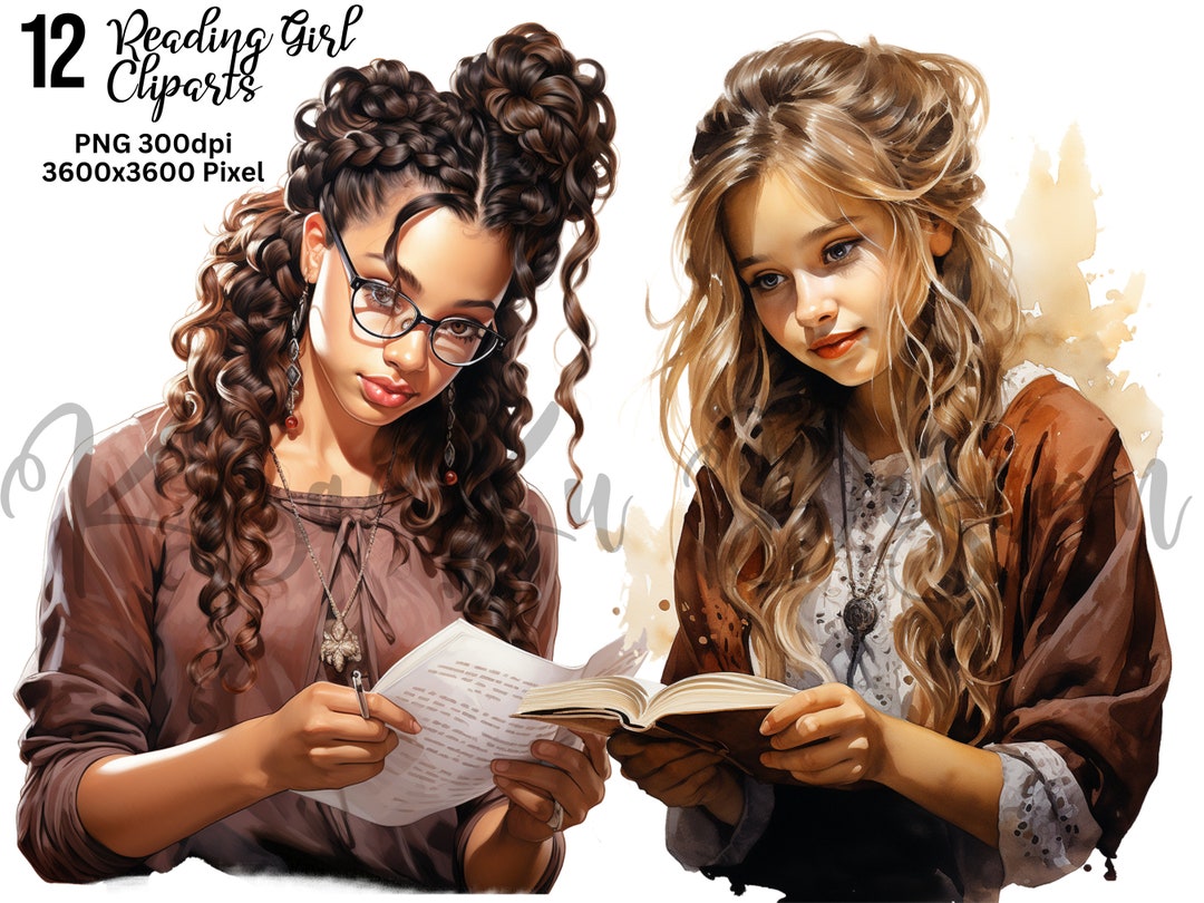 Reading Girl Clipart, Reading Woman Clipart, Watercolor Reading Girl ...