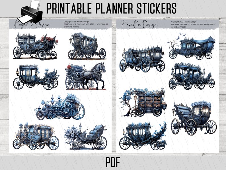 PRINTABLE Blue Gothic Carriage Stickers, Blue Gothic Stickers-png ...