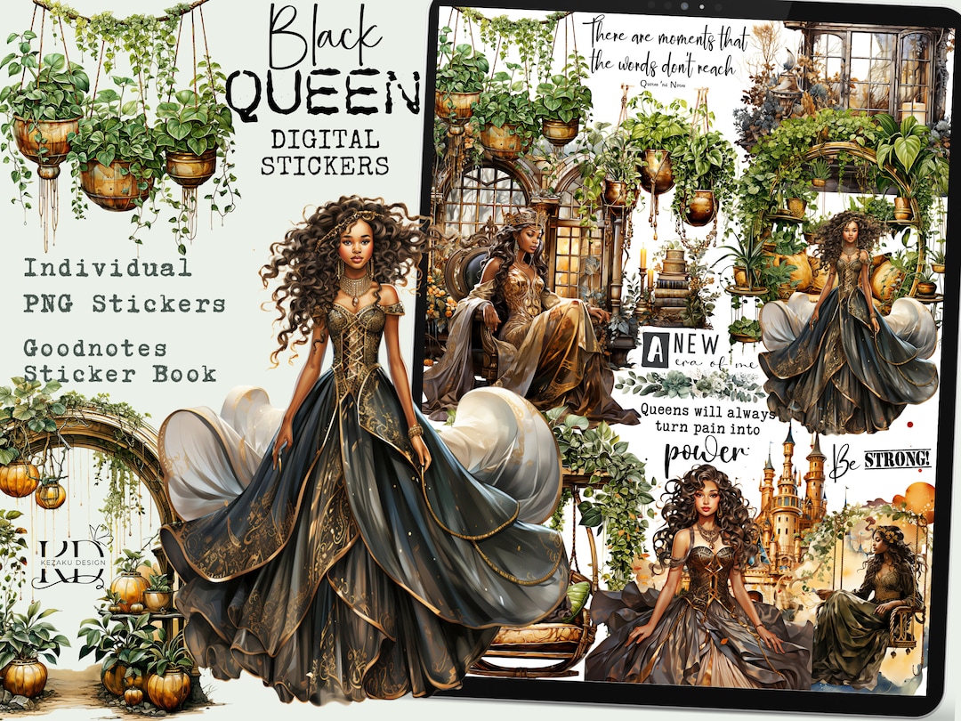 Black Queen Digital Stickers, Black Girl Magic Digital Stickers, Afro ...